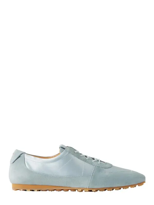 AeydĒ Paneled Suede And Satin Sneakers - Gray