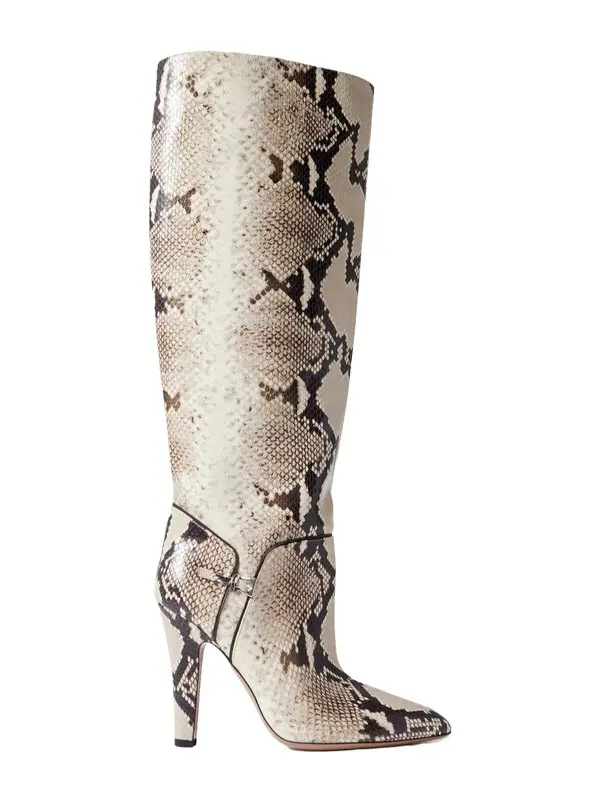 Paris Texas Snake-effect Leather Knee Boots - Nude