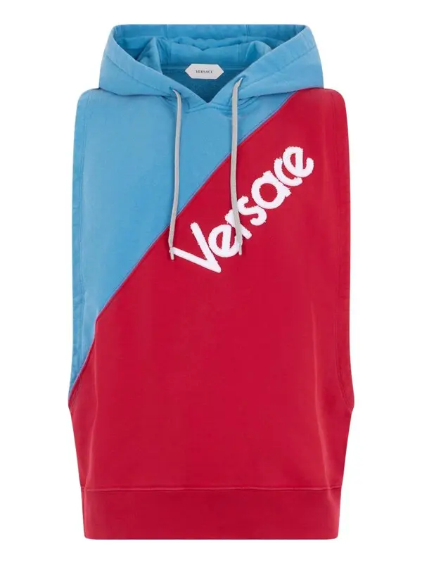 Versace Embroidered Sleeveless Hoodie - Red