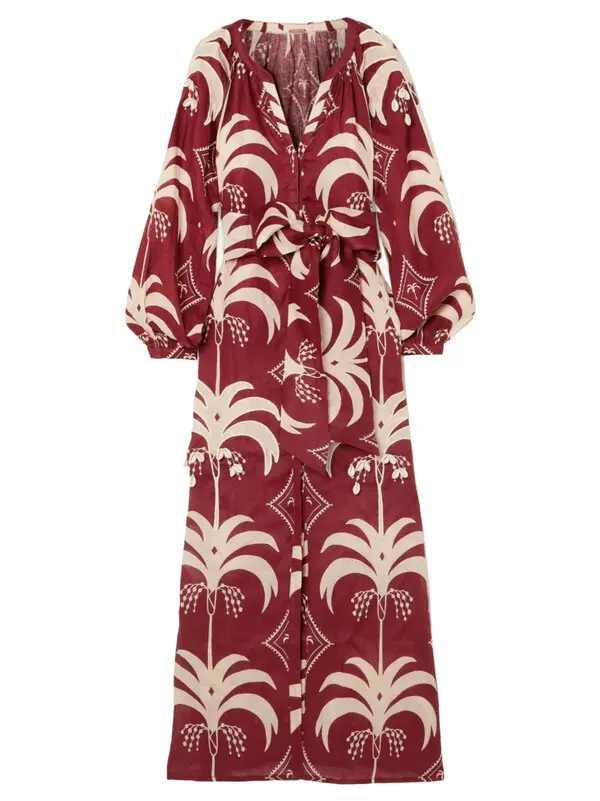 Johanna Ortiz Printed Linen Midi Dress - Red