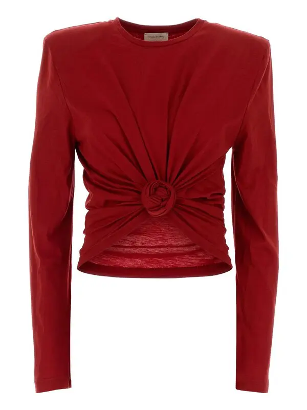 Magda Butrym Cotton Blend Long-sleeve T-shirt With Floral Motif Knot - Red