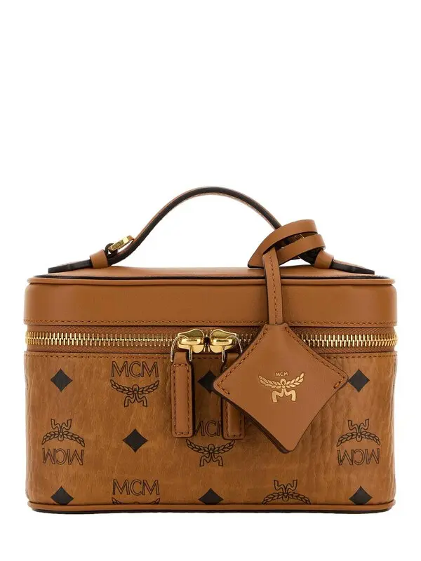 Mcm Printed Canvas Aren Handbag - White