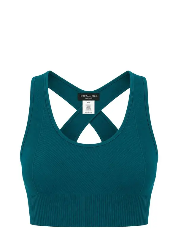HEART AND SOUL Teal Axis Cross-back Activewear Crop Top - Green