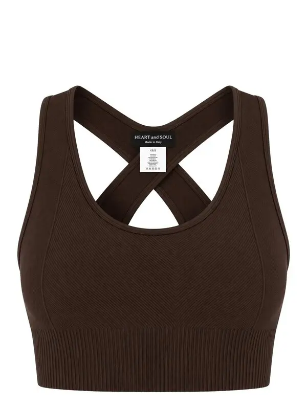 HEART AND SOUL Chocolate Axis Cross-back Activewear Crop Top - Brown