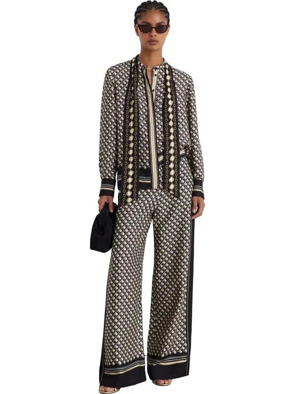 REISS Carmine Scarf-print Wide-leg Trousers - Navy/gold