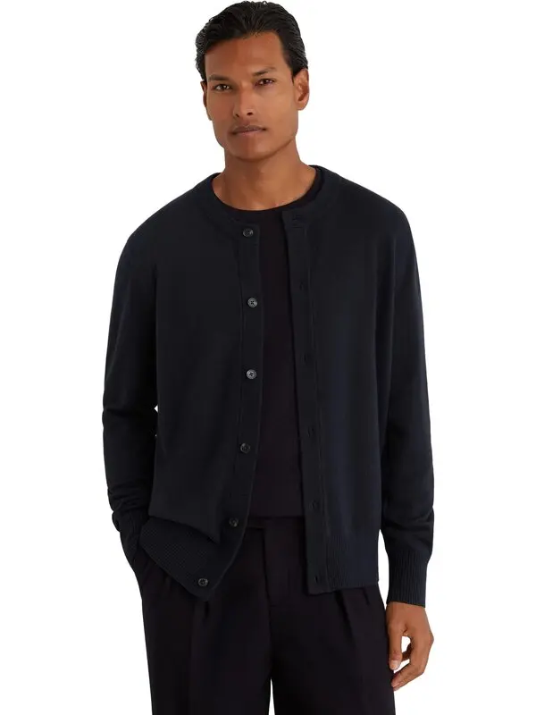 REISS Wool-cashmere Jersey-knit Cardigan - Navy