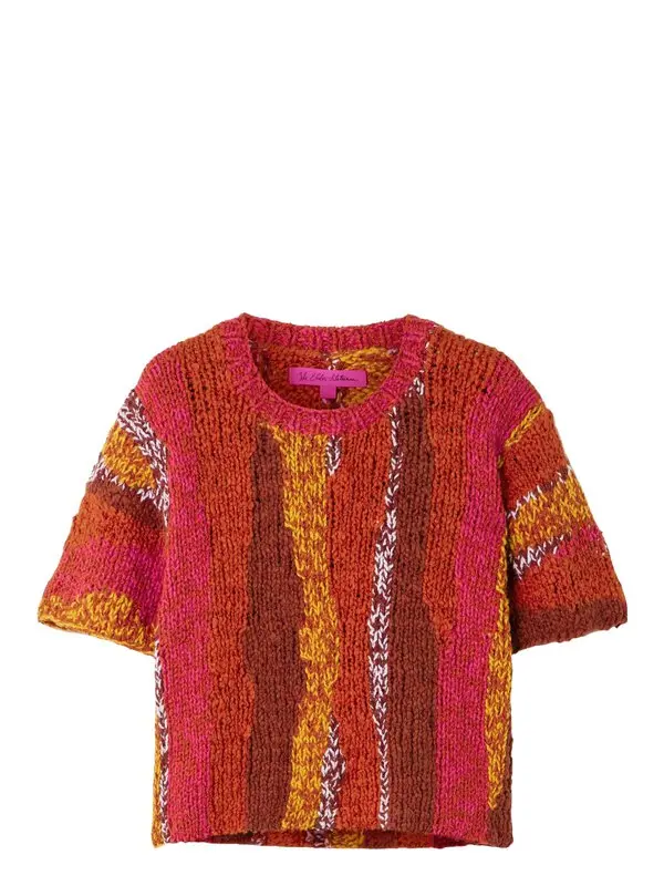 THE ELDER STATESMAN Striped Organic Cotton-bouclé T-shirt - Red