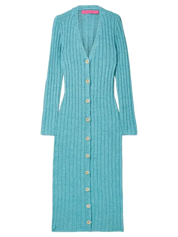 THE ELDER STATESMAN Ribbed Midi Dress - Blue-green