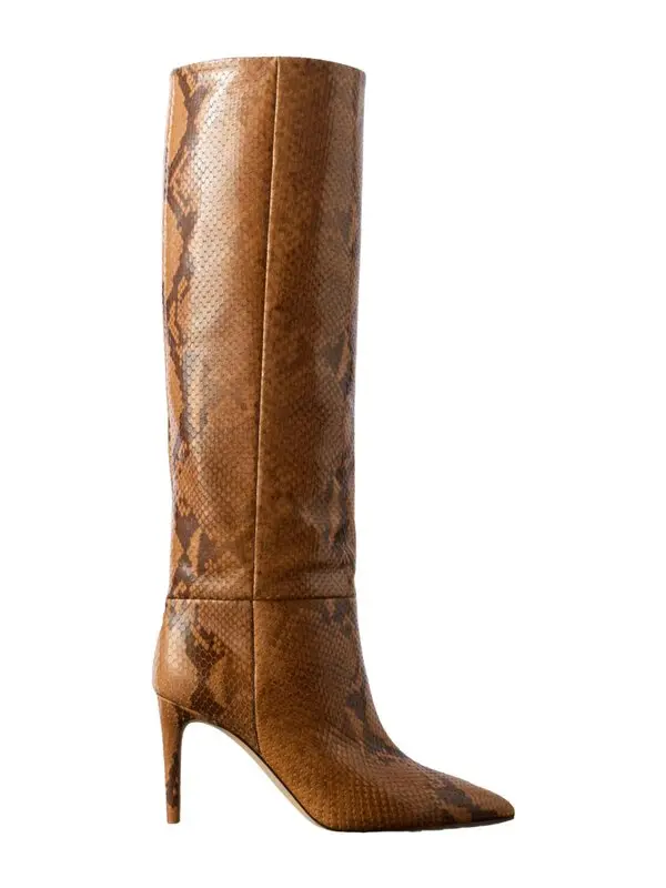 Paris Texas Stiletto Snake-effect Leather Knee High Boots - No