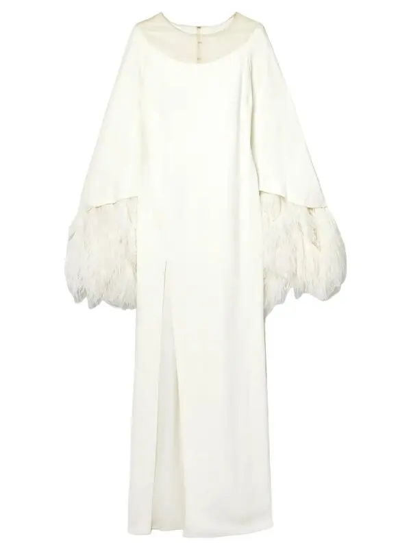 Monique Lhuillier Feather And Tulle-trimmed Silk-crepe Gown - No