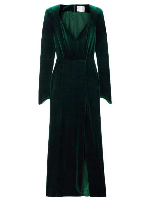 Galvan Stretch Velvet Maxi Gown - Green
