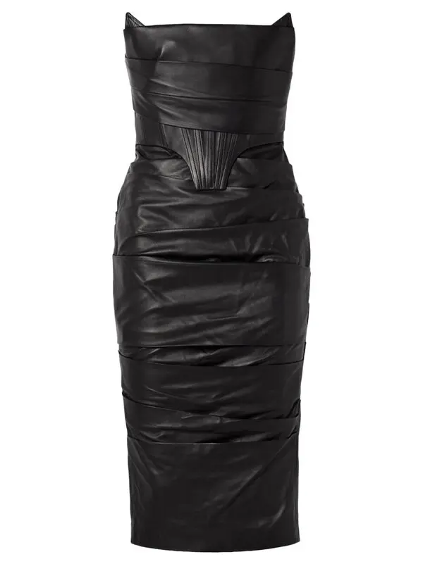 Alex Perry Strapless Ruched Leather Dress - No