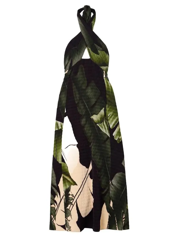 Johanna Ortiz Halterneck Midi Dress With Tropical Print And Cut-out Detail - No