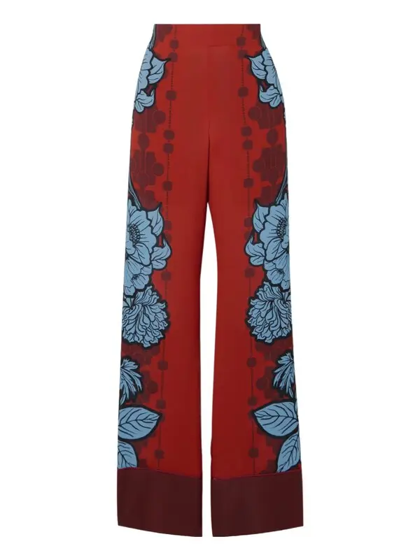 Borgo De Nor Floral Printed Satin Wide Leg Trousers - Red