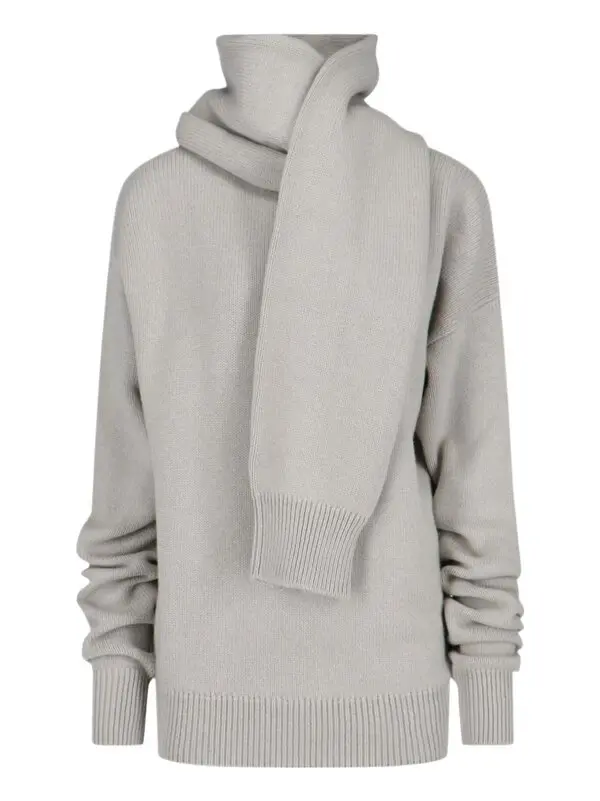 Calvin Klein Detailed Knitted Jumper With Scarf - Gray