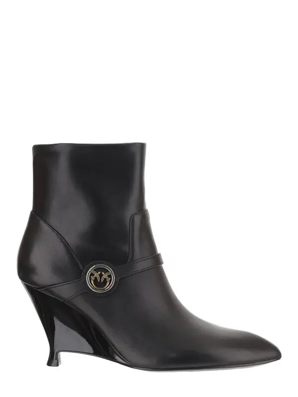 Pinko Pointed Toe High Heel Ankle Boots With Logo Detail - Black