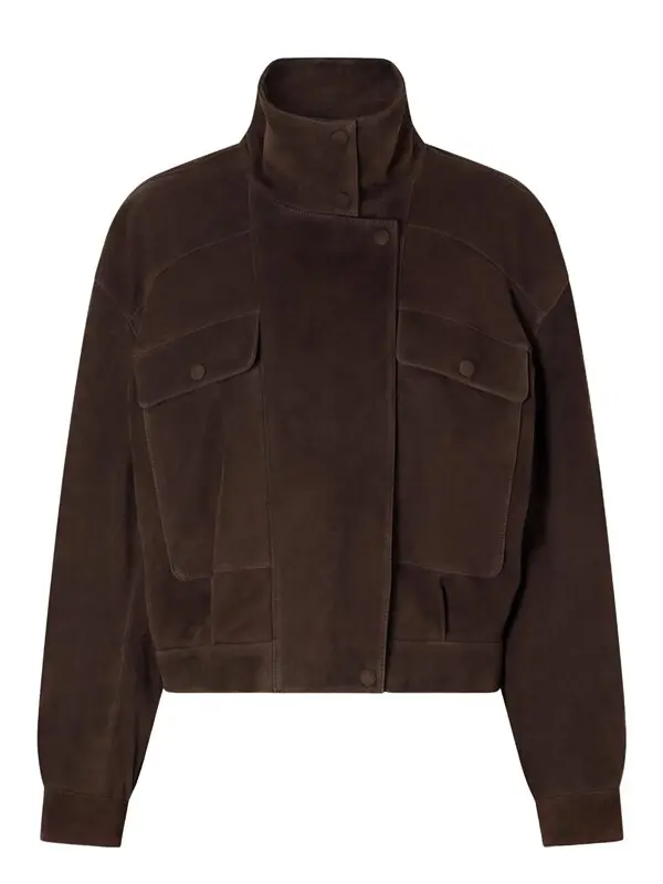 Nour Hammour Long-sleeved Leather Jacket With Stand Collar - Chocolate