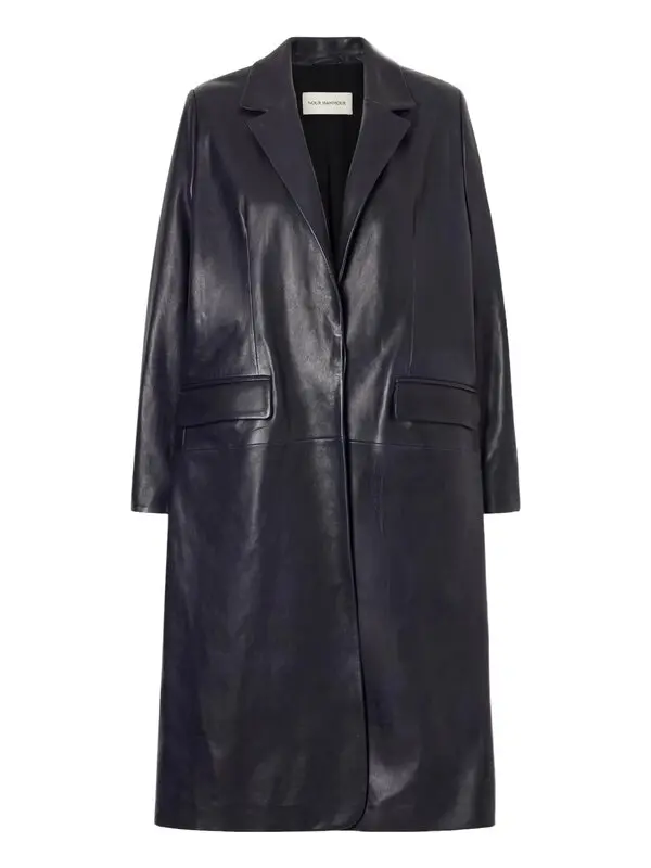 Nour Hammour Long-sleeved Leather Coat - Navy Blue