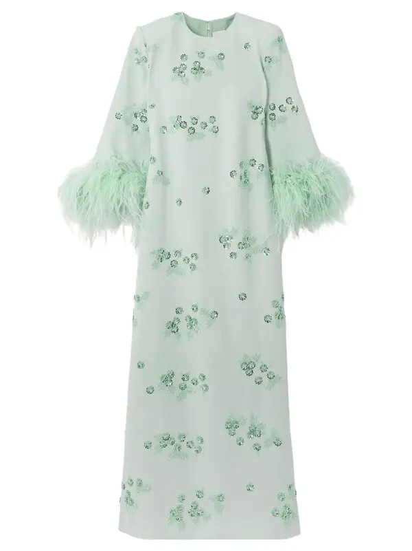 Huishan Zhang Elias Feather-trimmed Embellished Recycled Crepe-jersey Gown - No