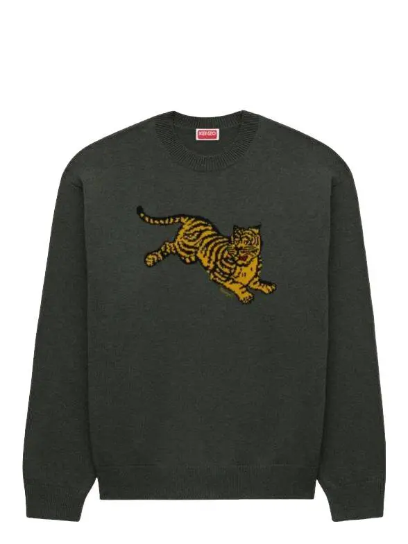 Kenzo Jumping Tiger Embroidered Jumper - Deep Khaki
