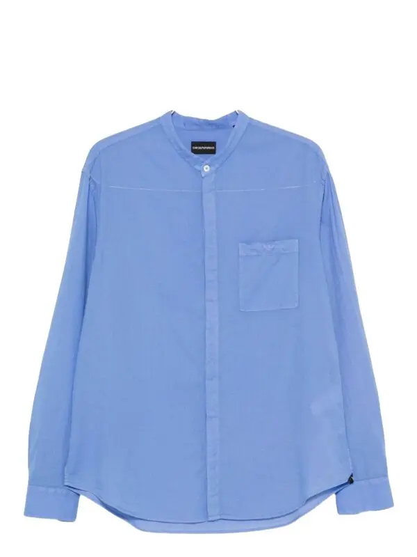 Emporio Armani Mandarin-collar Chest-pocket Shirt - Light Blue