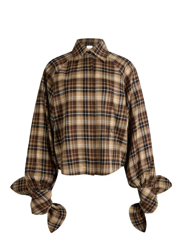PATOU Bow-sleeve Check Blouse - Brown