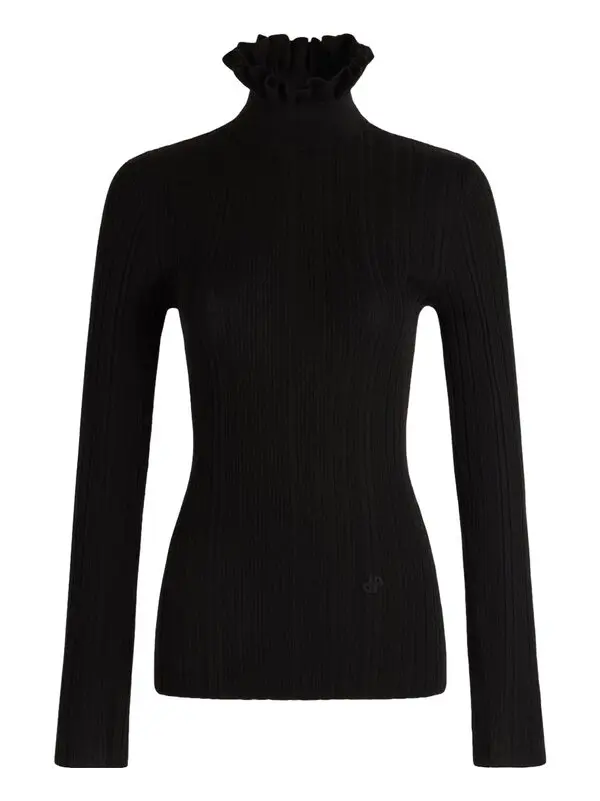 PATOU Ruffled High-neck Fine Knit Sweater - Black