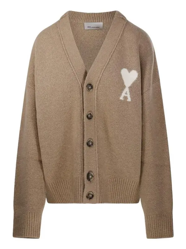 AMI Paris Long-sleeved Cardigan With Button Closure - Brown