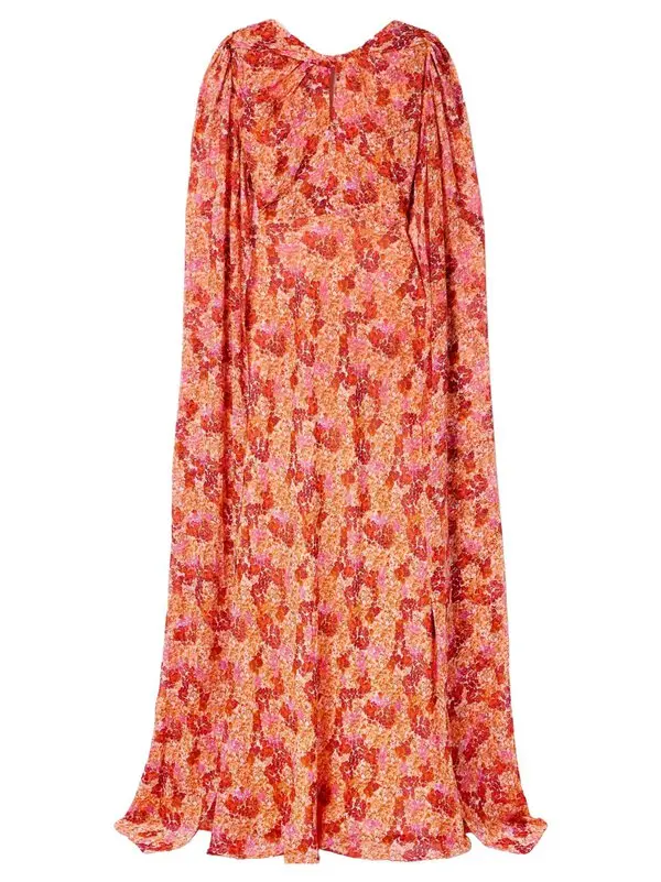 Saloni Claudia Cape-effect Floral-print Silk-georgette Gown - No