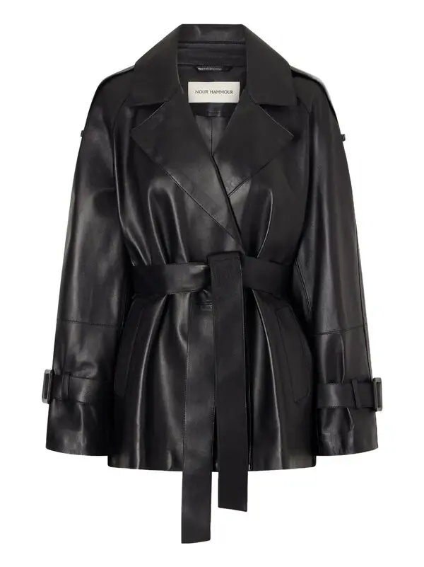 Nour Hammour Long Sleeve Leather Belted Jacket - Black