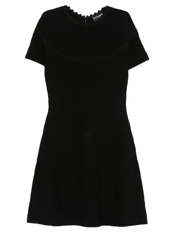 Emporio Armani Textured Scallop-edge Mini Dress - Black