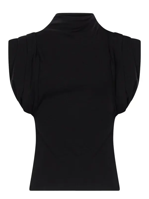 MUGLER Sleeveless Draped Jersey Top With Funnel Neck - Black