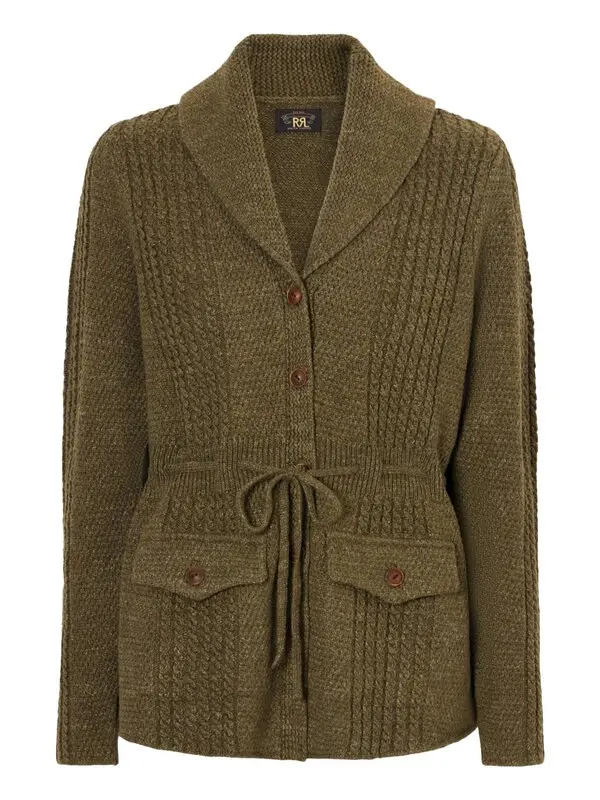 Ralph Lauren Cotton Linen Knit Belted Shawl Collar Sweater - Green
