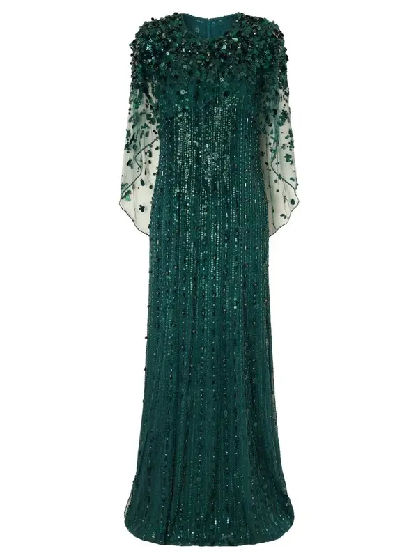 Jenny Packham Nettie Embellished Sequin Tulle Gown - Green