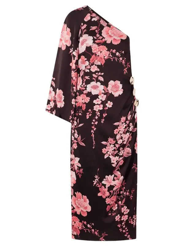 Borgo De Nor Embellished Printed Satin Midi Dress - Black