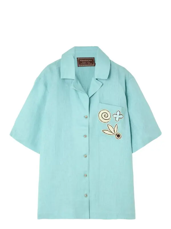 ALEMAIS Azar Embroidered Patch Shirt - Blue