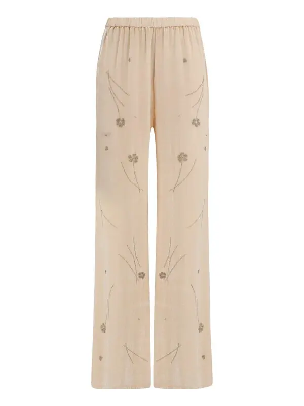 FORTE_FORTE Fleurs D'orient Embroidered Wide-leg Trousers - Nude