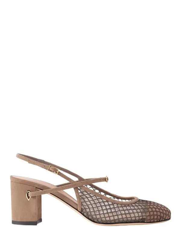 Jennifer Chamandi Mattia 65 Suede-trimmed Mesh Pumps - Nude
