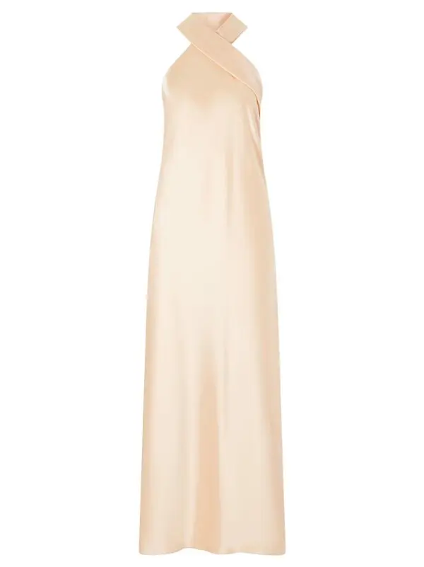 Galvan Pandora Satin Halterneck Midi Dress - Nude