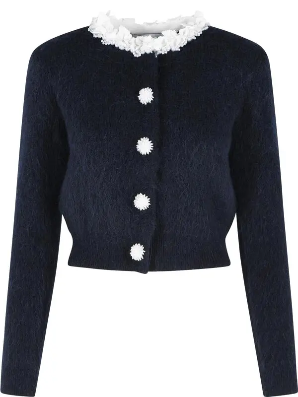 SELF-PORTRAIT Flower" Navy Alpaca Blend Cardigan - Blue