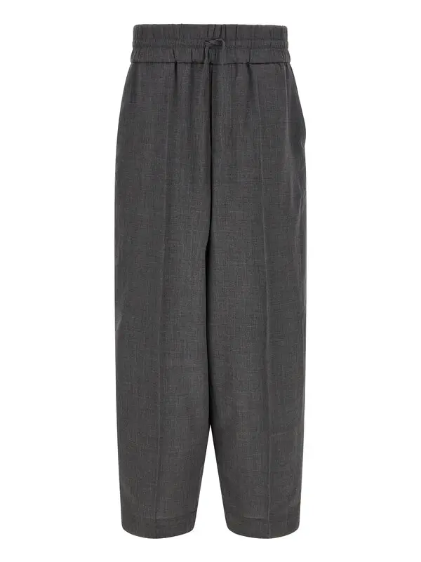 AMI Paris Mélange Wool Wide Leg Pants - Gray