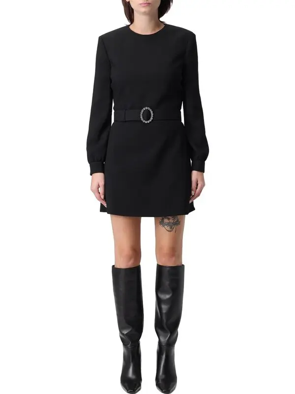 Saint Laurent Long Sleeve Dress With Embellished Belt - Black