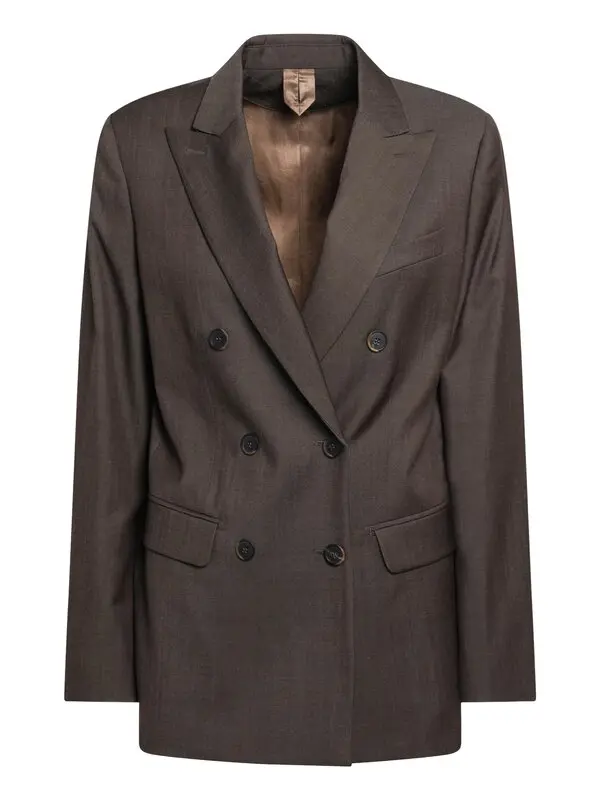 Max Mara Leather Double-breasted Wool Jacket - Brown
