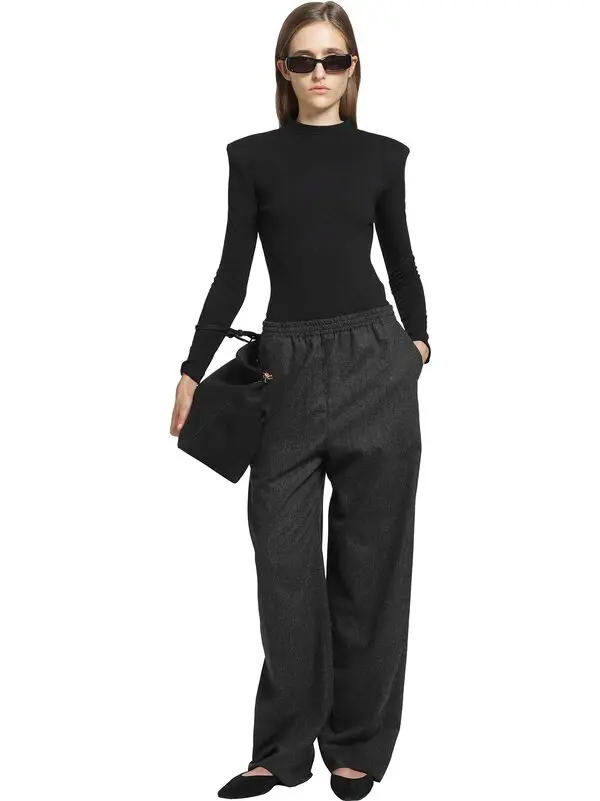 JIL SANDER Wool Jersey Bodysuit With Padded Shoulders - Black