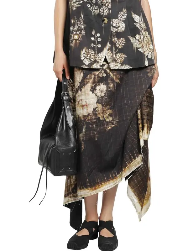 IA LONDON Graphic Print Draped Skirt - Black
