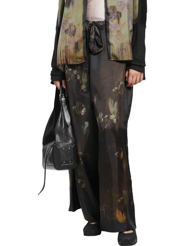 IA LONDON Silk Palazzo Trousers With Poggy Fields Print - Brown