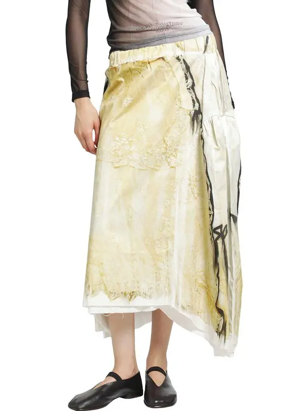 IA LONDON Moonlight Roses Graphic Print Layered Cotton Poplin Skirt - Off-white