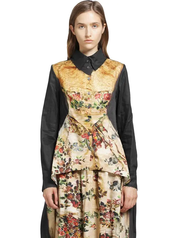 IA LONDON Julia Fitted Shirt With Asymmetrical Hem - Black