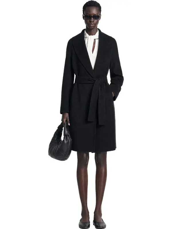Max Mara Double Face Wool Coat With Shawl Collar - Black