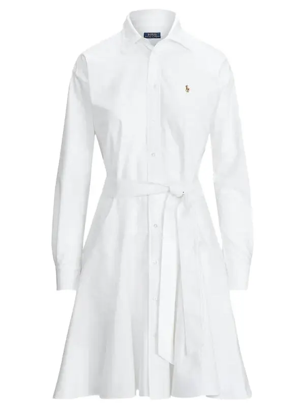 Polo Ralph Lauren Belted Logo-embroidered Mini Shirt Dress - White